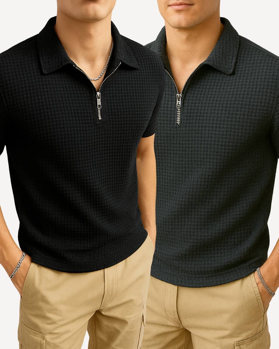 Pack of 2 Waffle Knit Zipper Polo T-Shirts – Modern, Breathable ...
