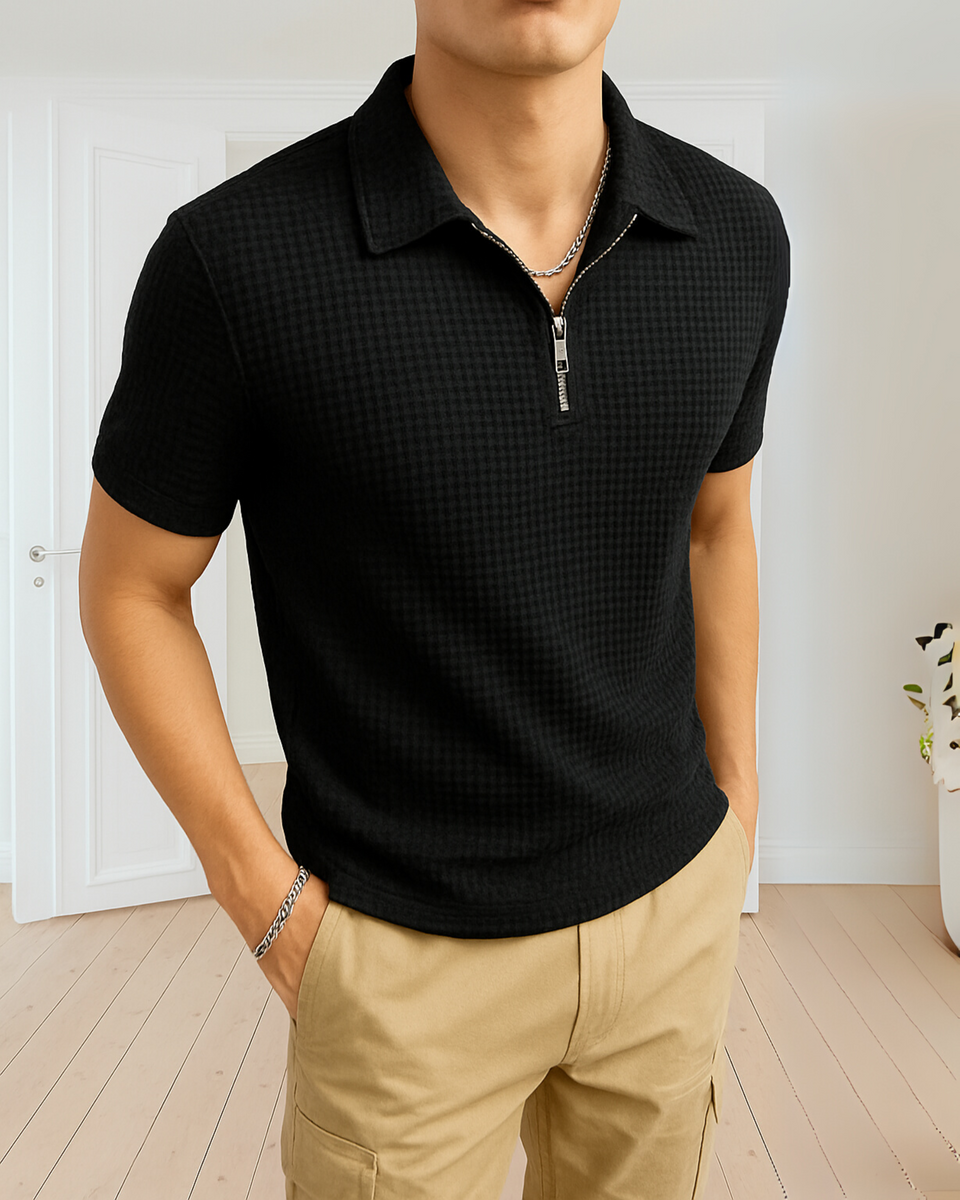 Waffle Knit Zipper Polo T-Shirt – Modern, Breathable & Stylish ...